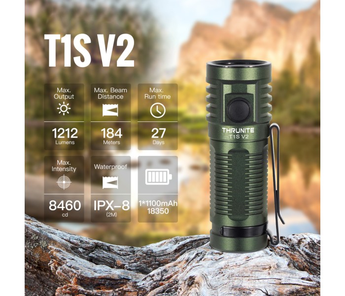 ThruNite T1S V2 Army Green Luminus SST40 CW LED 1212L USB Rechargeable ...